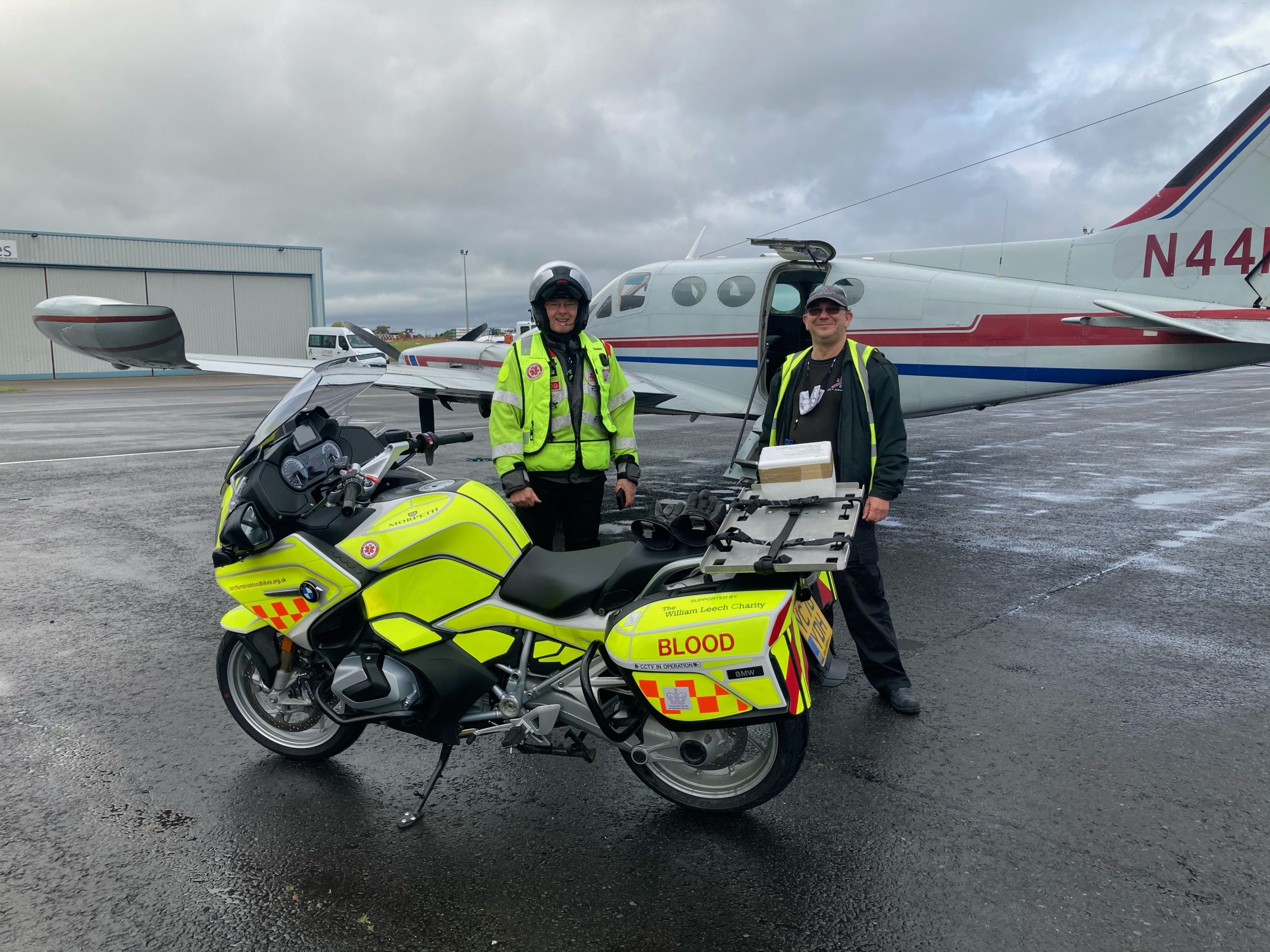 Pilot and biker deliver urgent medical supplies : : FLYER