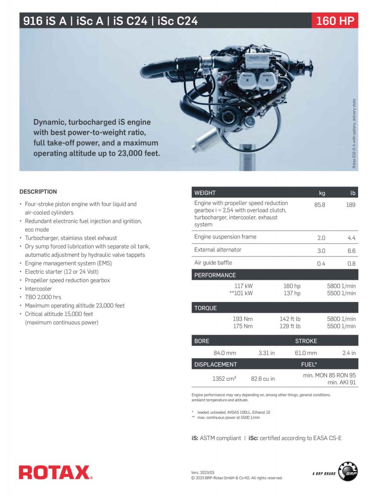 Rotax announces not-so secret 916iSc engine : : FLYER